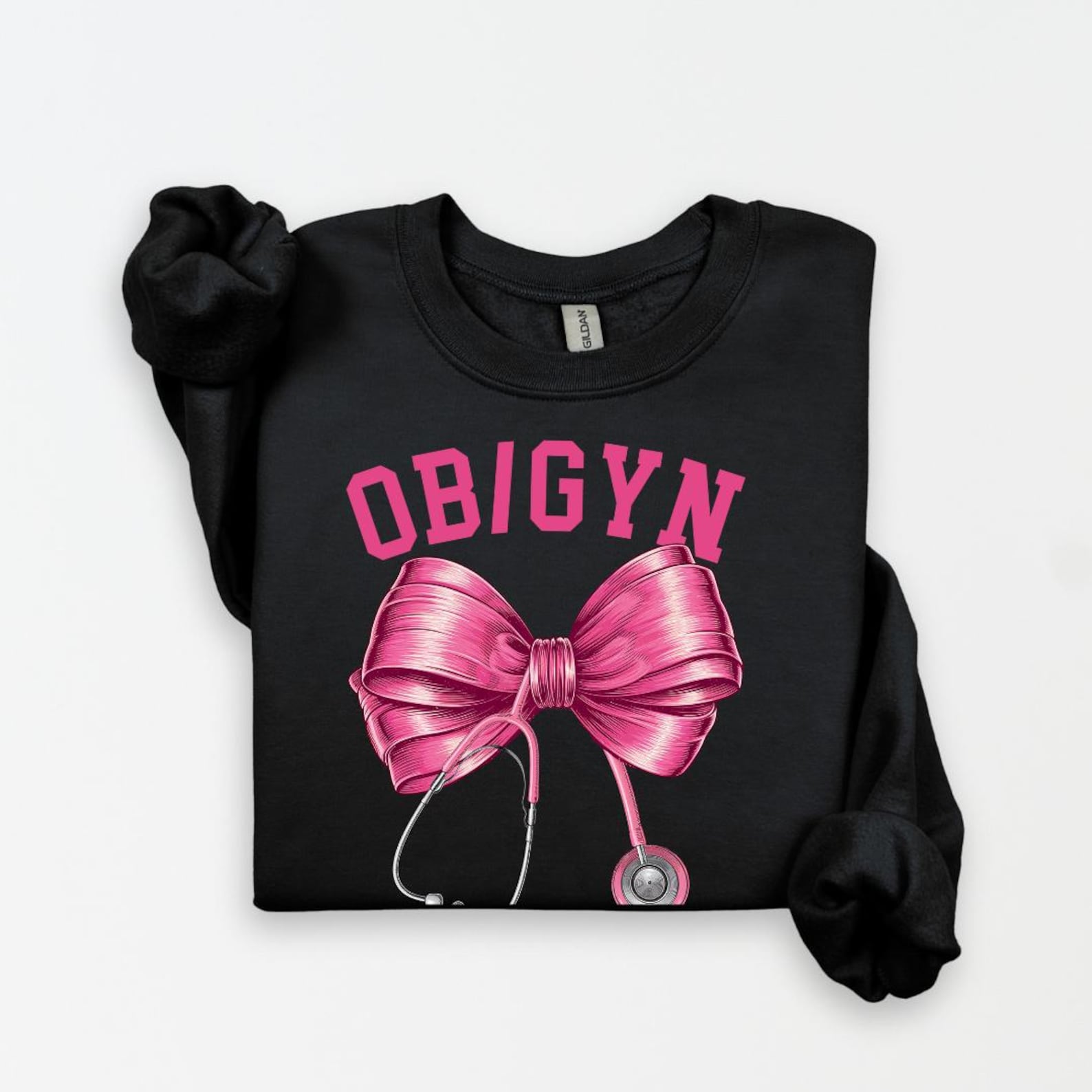 Pink Bow and Stethoscope OB/GYN Sweatshirt, Medical Apparel, Doctor ...