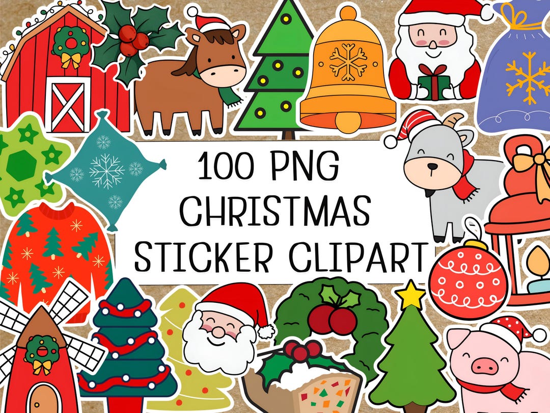 Christmas 100 Stickers Clipart,digital Download,stamp for Scrapbooks ...