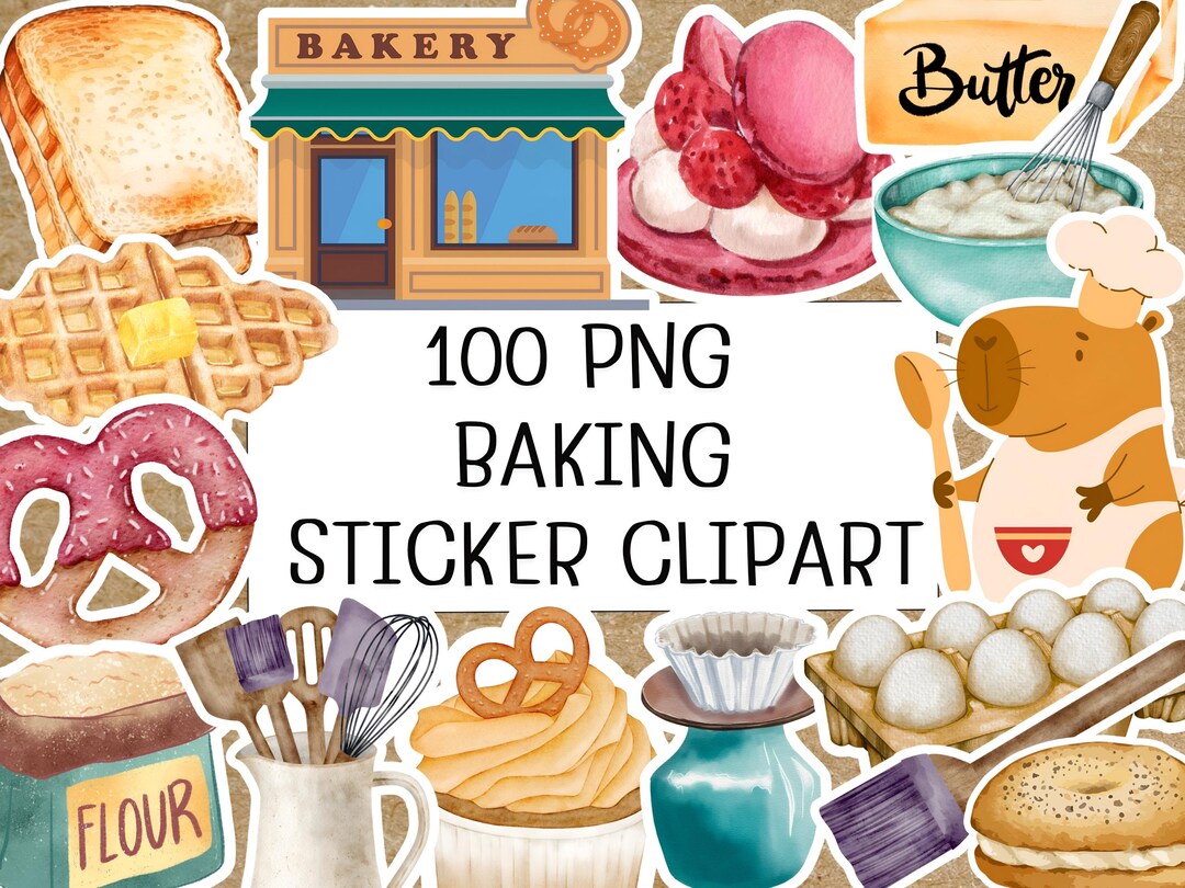Baking 100 Sticker Clipart,watercolor,bakery Decor, Kitchen Clipart ...