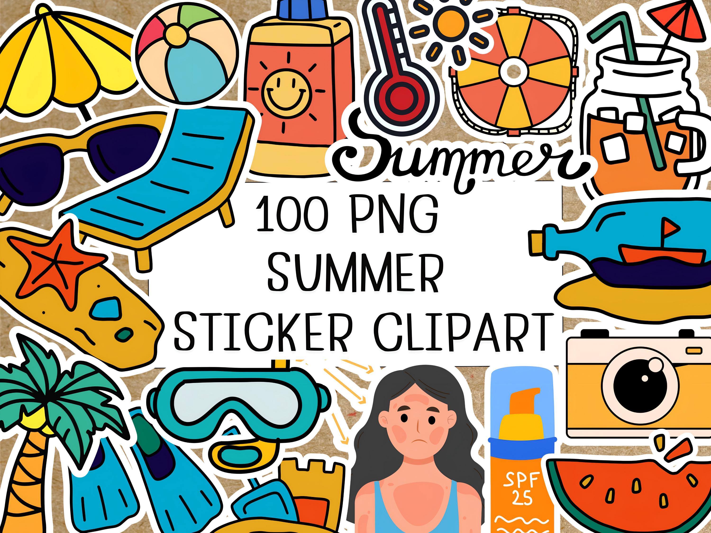 Summer 100 Stickers Clipart, Watercolor Stickers,summer Season,cute ...