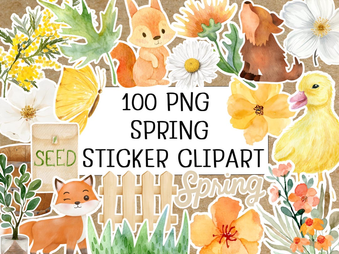 Spring 100 Stickers Clipart,watercolor Stickers,sweet Spring,spring Png ...