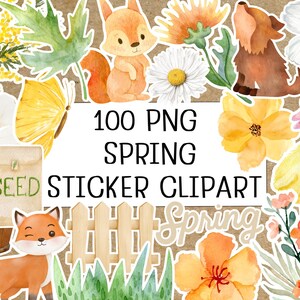 Spring 100 Stickers Clipart,watercolor Stickers,sweet Spring,spring Png ...