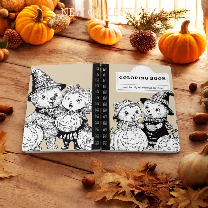 Coloring Book of 20 Pages Drawing Bear Family on Halloween Story Create ...