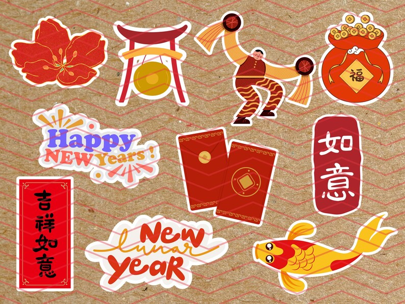 Lunar Newyear 100 Stickers Clipart, Lunar Newyear , Chinese Newyear ...