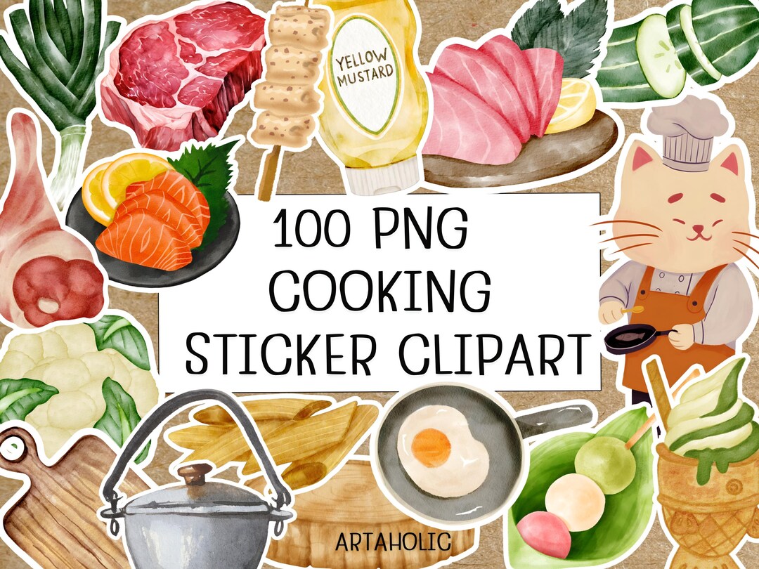 Cooking 100 Sticker Clipart,watercolor Cooking Clipart,kitchen Clipart ...