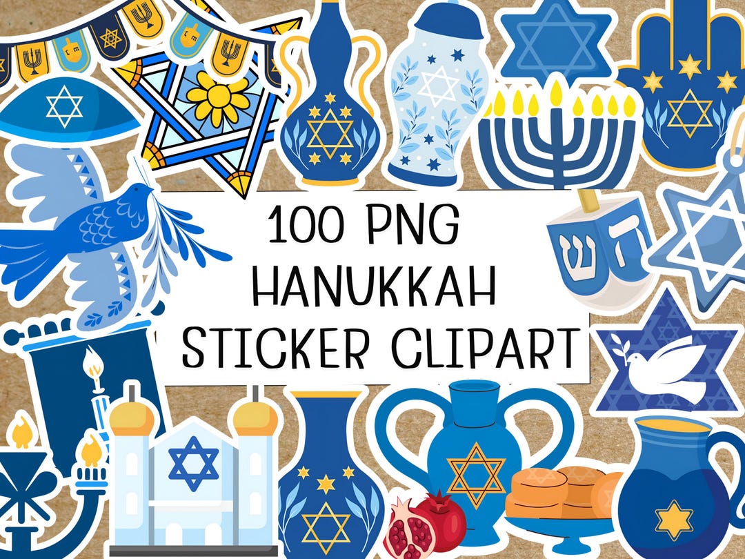 Hanukkah 100 Stickers Clipart, Jewish Holiday, Happy Hanukkah, Digital ...