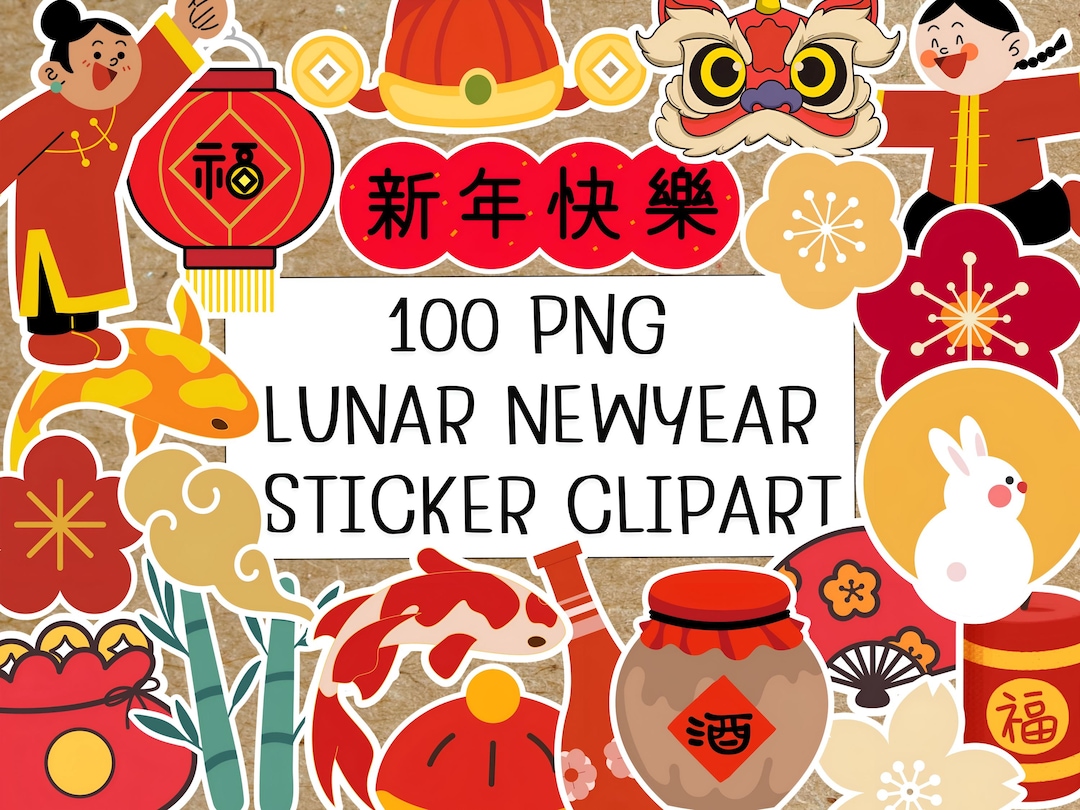 Lunar Newyear 100 Stickers Clipart, Lunar Newyear , Chinese Newyear ...