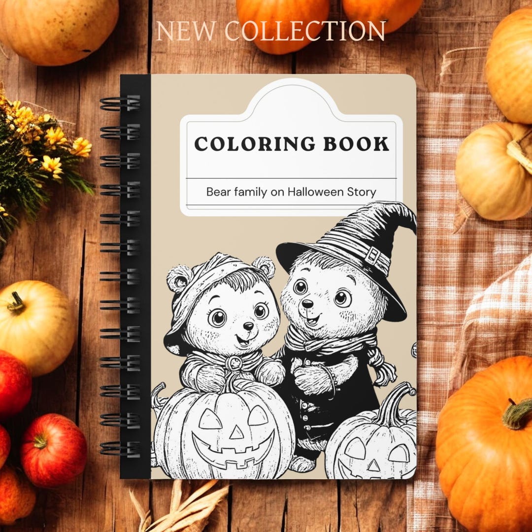 Coloring Book of 20 Pages Drawing Bear Family on Halloween Story Create ...