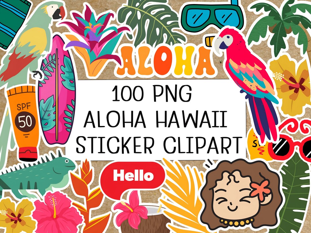 Aloha Hawaii 100 Stickers Clipart,summer Clipart,png,tropical Clipart ...