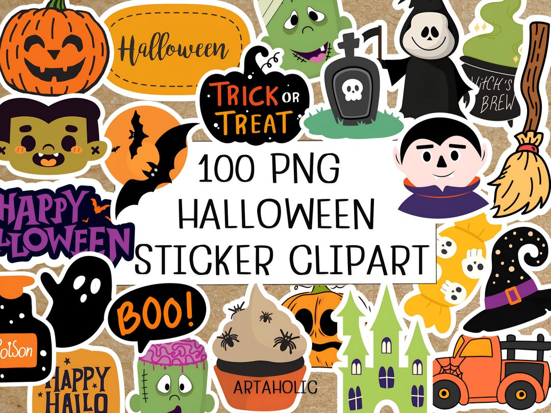 Halloween 100 Stickers Clipart, Cute Halloween, Digital Download ...