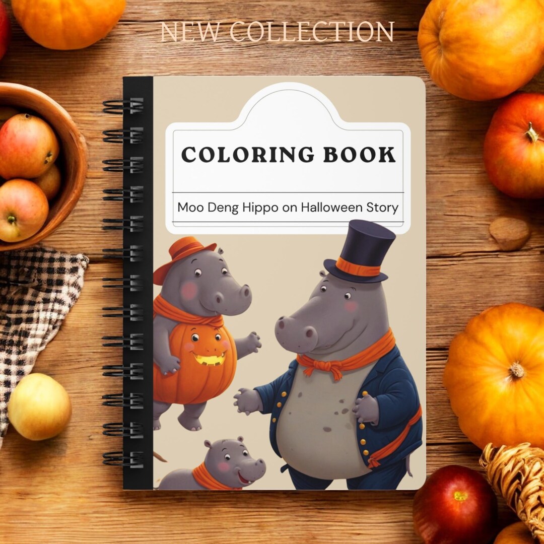 Coloring Book of 20 Pages Drawing Moodeng Hippo on Halloween Story ...