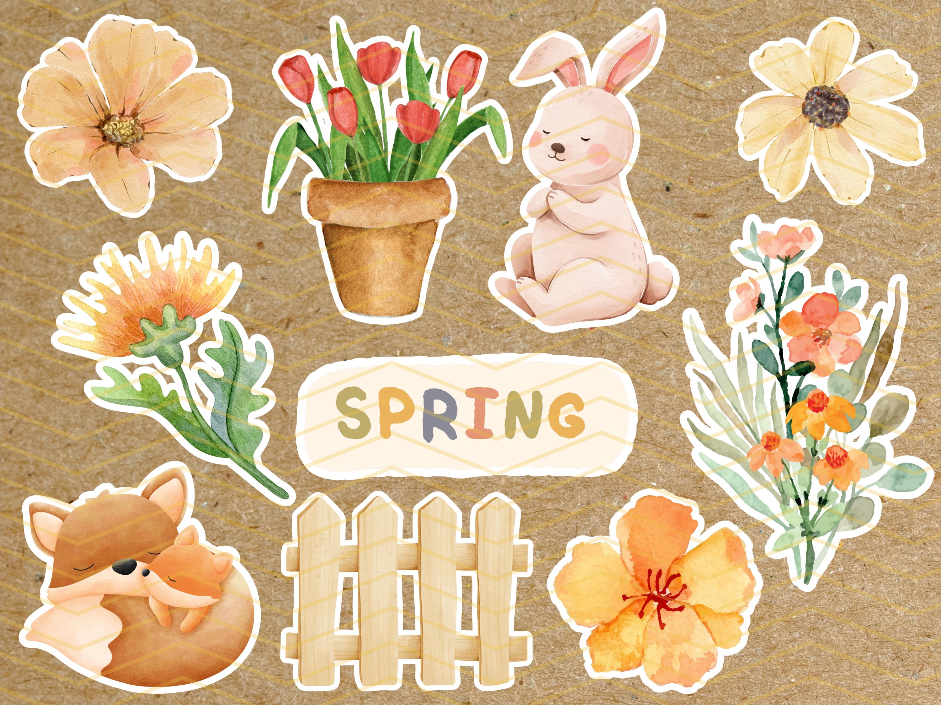 Spring 100 Stickers Clipart,watercolor Stickers,sweet Spring,spring Png ...