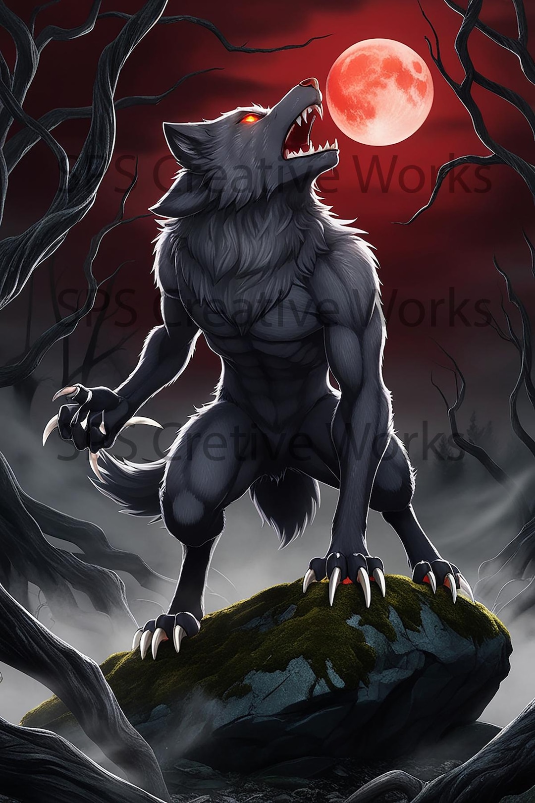 Dark Anime Werewolf Fierce and Mystical Digital Art Werewolf ...
