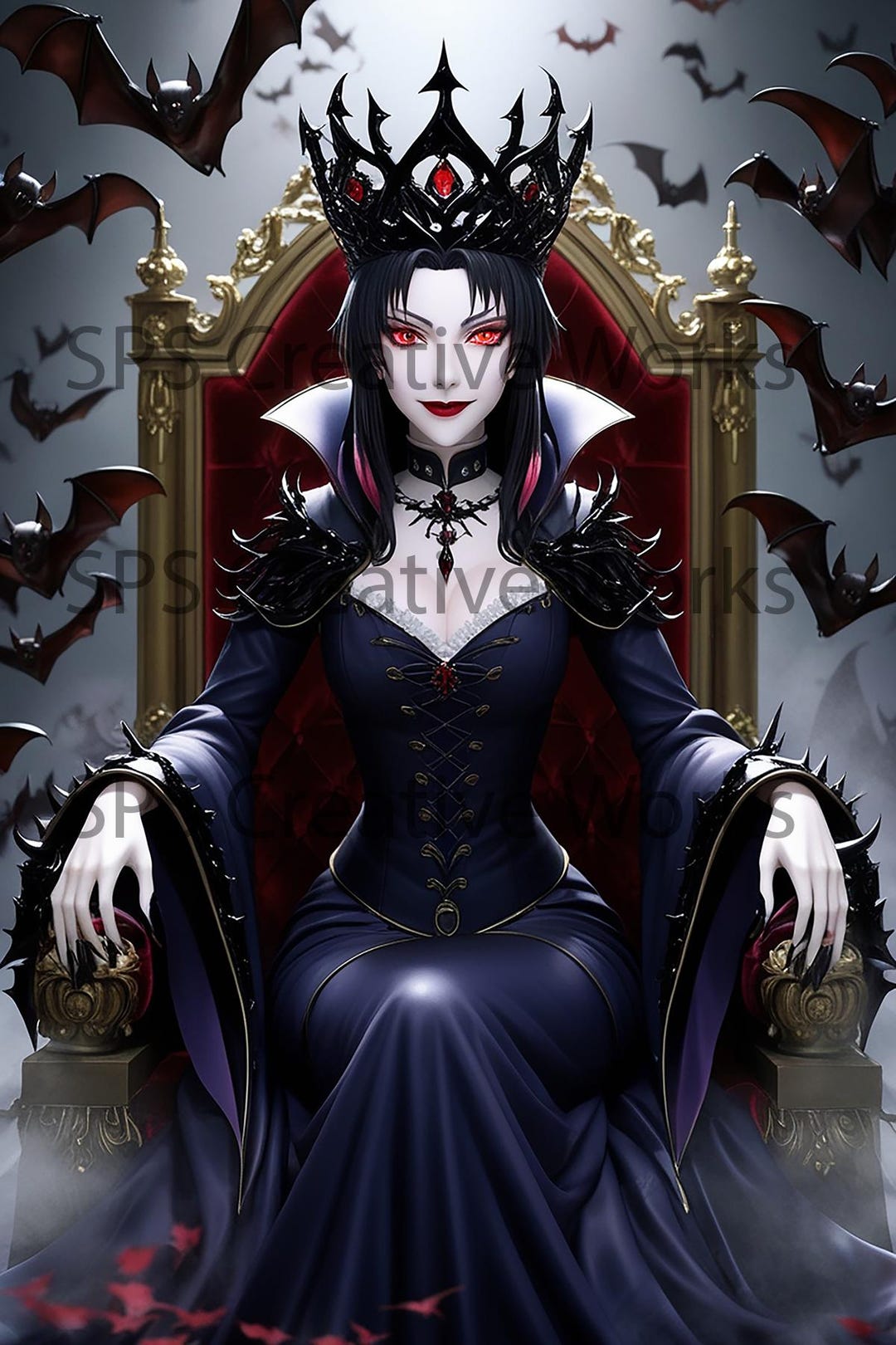 Dark Anime Vampire Queen Elegant and Powerful Digital Art Vampire Queen ...