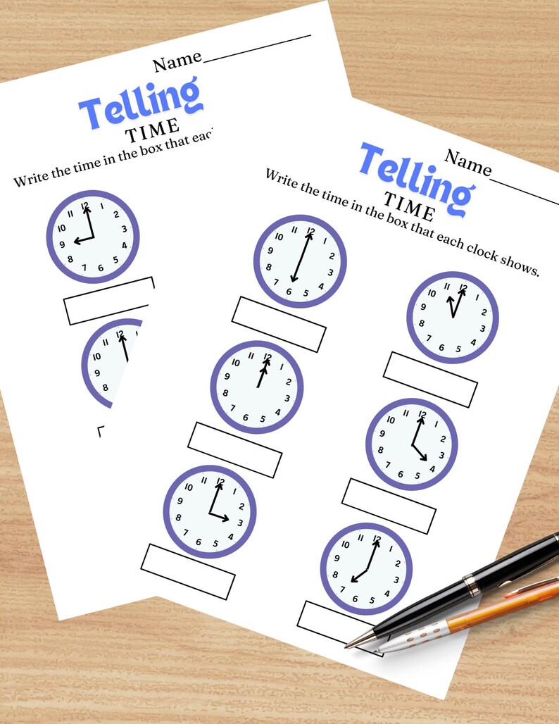 Telling Time Worksheets for Kids – (9 Pages) Draw Clock Hands to Match ...