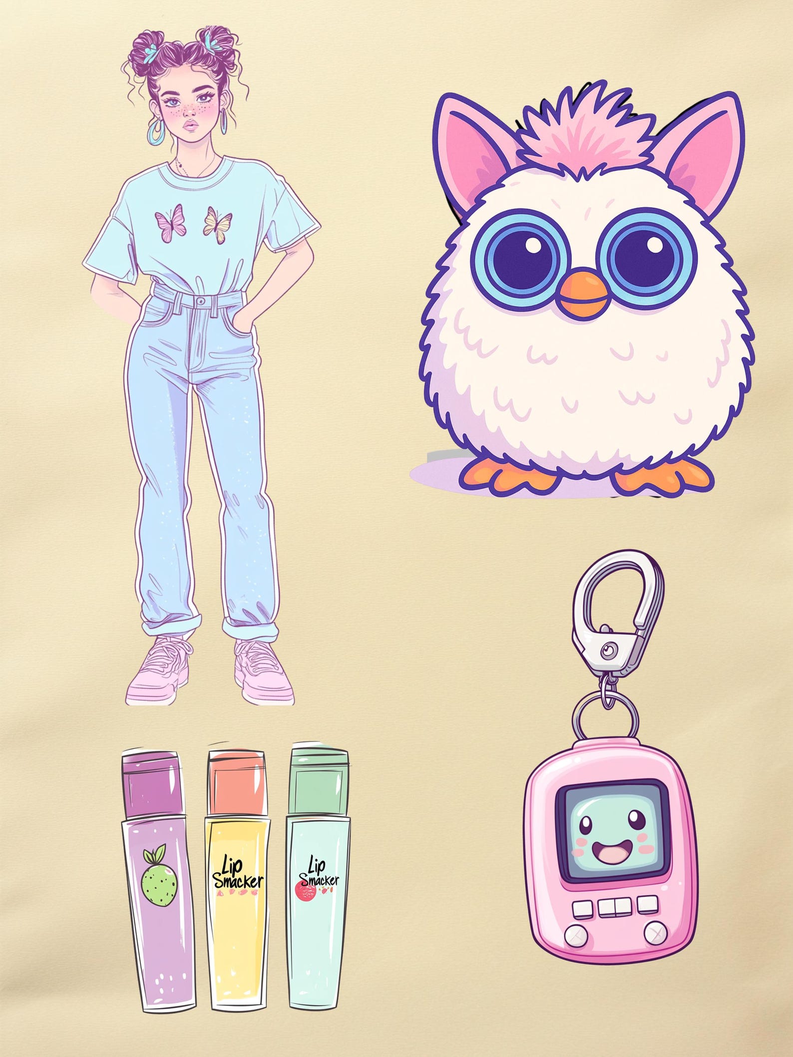 90s Clipart Bundle | Pastel Nostalgia Stickers | Cute Girls ...