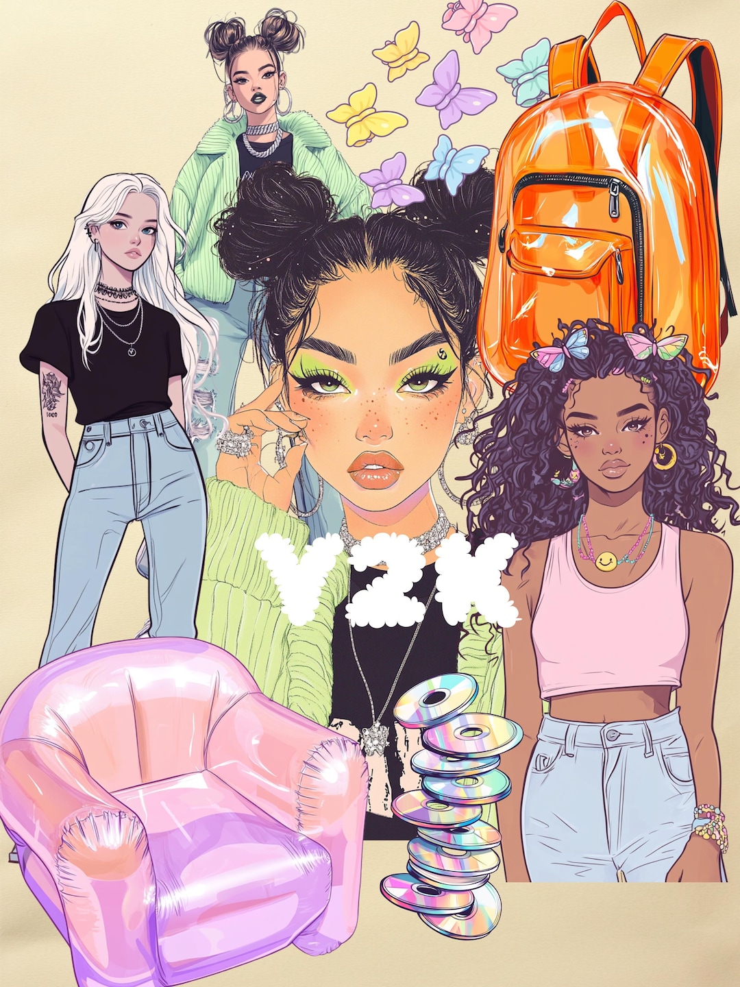 Y2K Clipart Bundle | 2000s Nostalgia Stickers | Pastel Aesthetic Girls ...