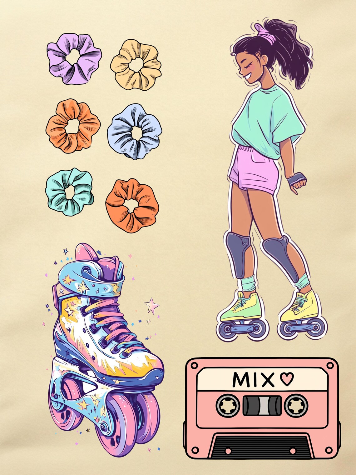 90s Clipart Bundle | Pastel Nostalgia Stickers | Cute Girls ...