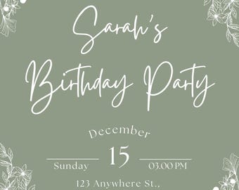 White Floral Sage Toile Birthday Invitation Sage Green Chinoiserie ...