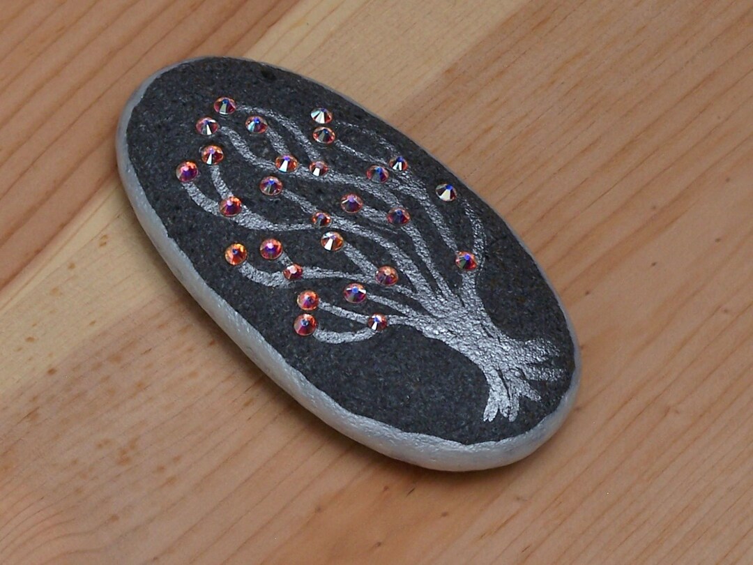 Tree Painted Stone Paperweight, Garden Rock, Collectible, Decorative ...
