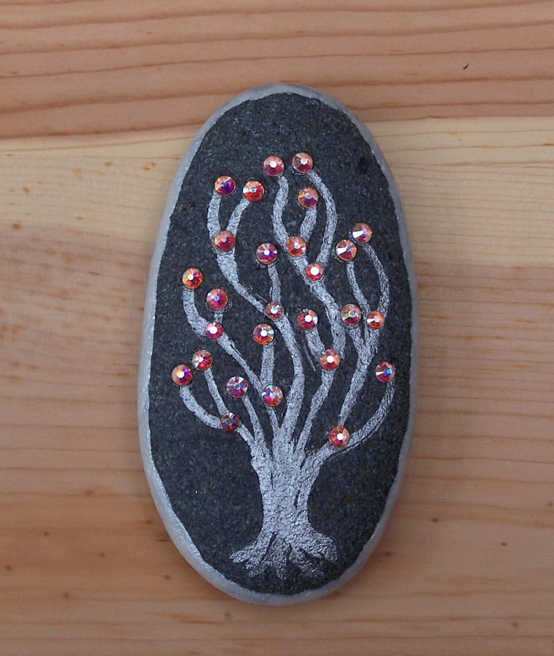 Tree Painted Stone Paperweight, Garden Rock, Collectible, Decorative ...