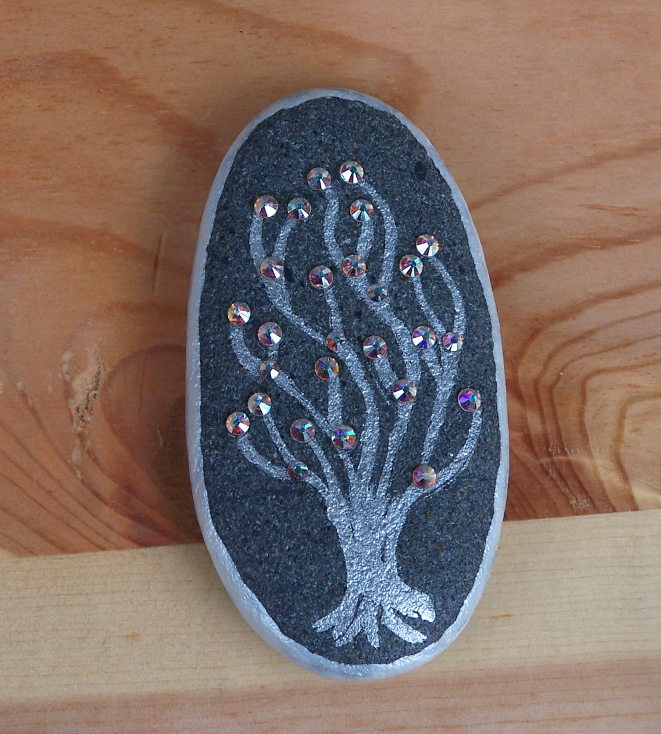 Tree Painted Stone Paperweight, Garden Rock, Collectible, Decorative ...