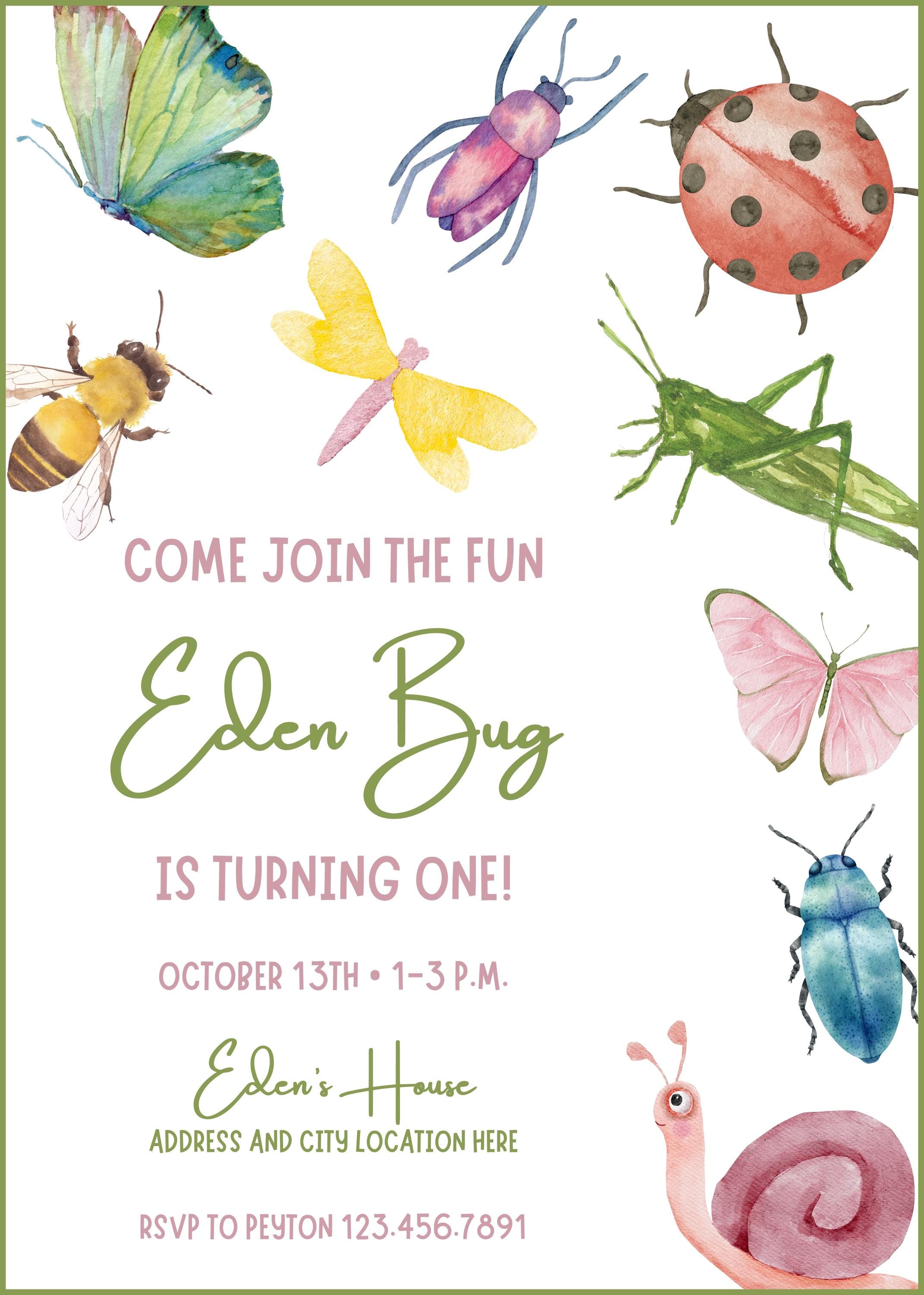 Customizable Bug Birthday Party Invitation, Insects Invite, First ...