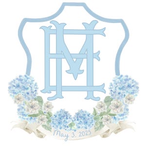 Watercolor Hydrangea Crest for Wedding, Bridal, Nursery, Gift Tags, and ...