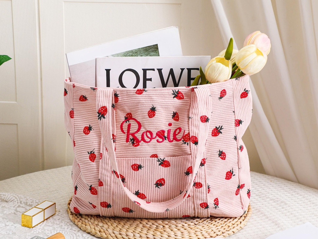 Custom Floral Tote Bag,bridesmaid Gifts Tote Bag,embroidered Corduroy ...