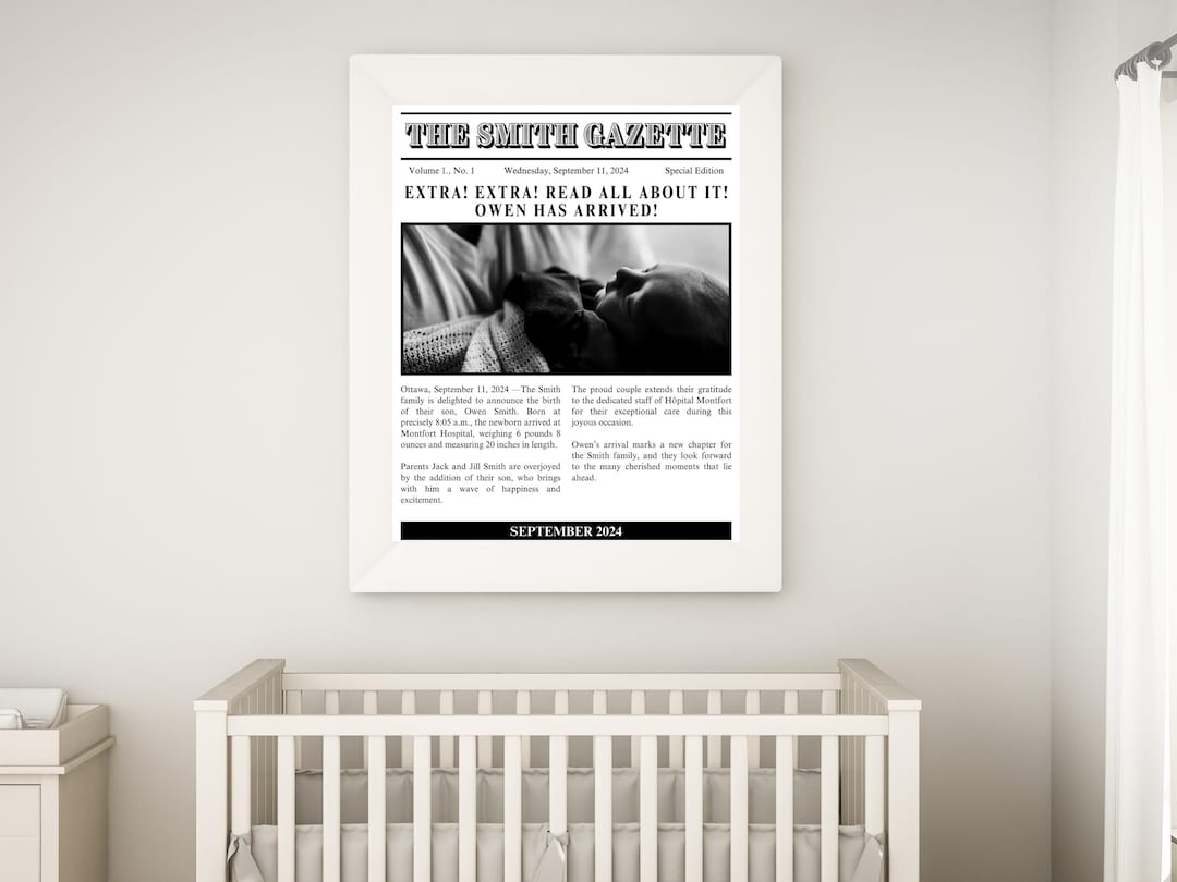 Baby Announcement Newspaper | Birth Announcement | Custom Canva Self ...