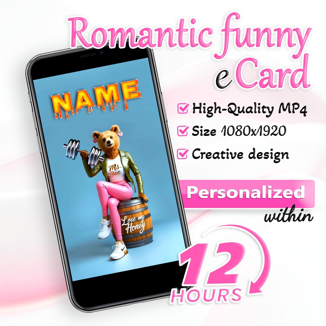 Funny Animated Love Card for Him, Custom Name & Romantic Message, Personalized Ecard, Unique ...