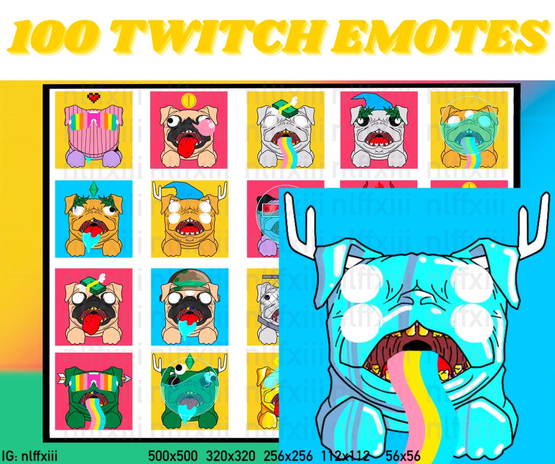 NFT Kawaii Style Pug Emotes 500x500, 320x320, 256x256, 112x112 & 56x56 ...