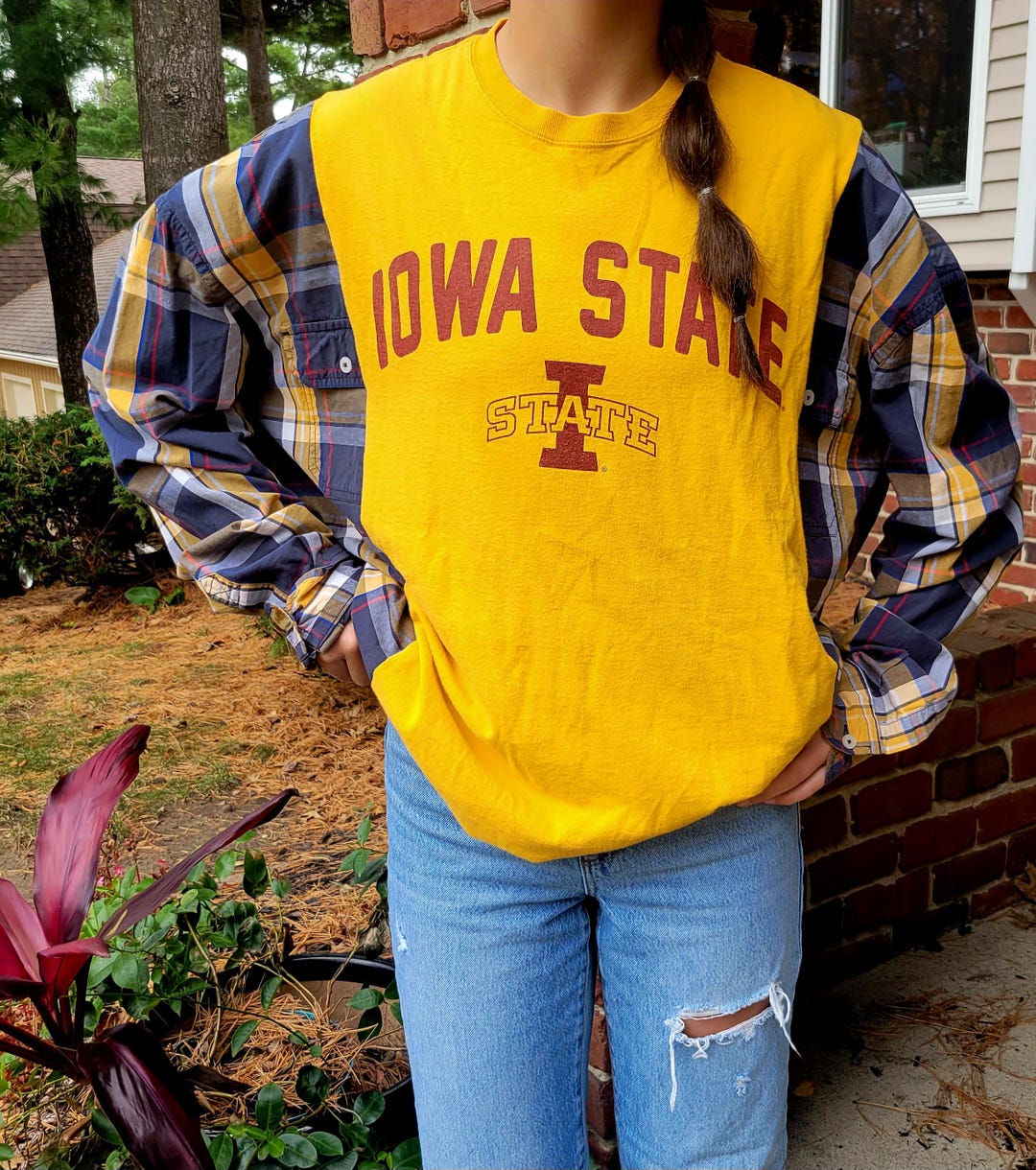 One-of-a-kind, Upcycled Mash-up Plaid & Tshirt With "iowa State", OSFM ...