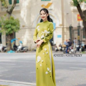Hydrangea 3D Flowers Pre-made Vietnamese Women Ao Dai Set With Pants ...