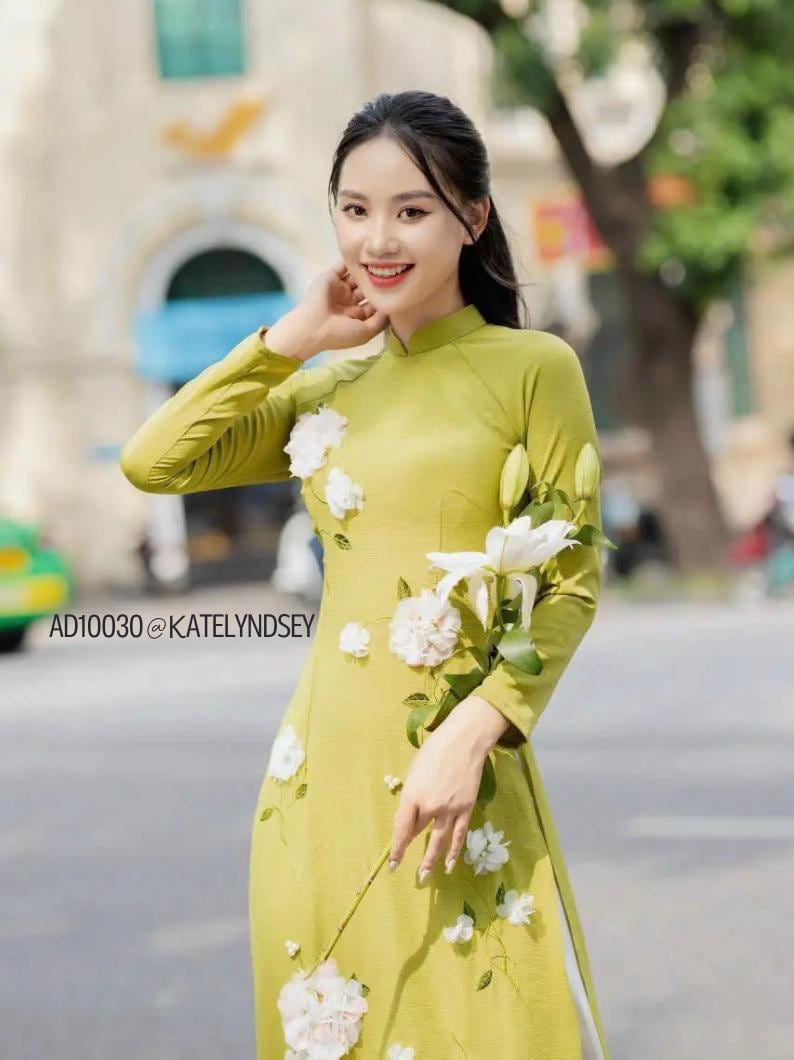 Hydrangea 3D Flowers Pre-made Vietnamese Women Ao Dai Set With Pants ...