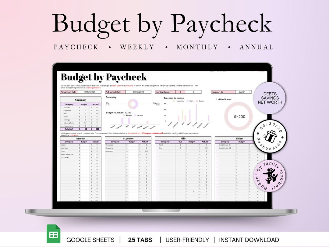 Budget Paycheck Google Sheets Spreadsheet Paycheck Budget Planner ...