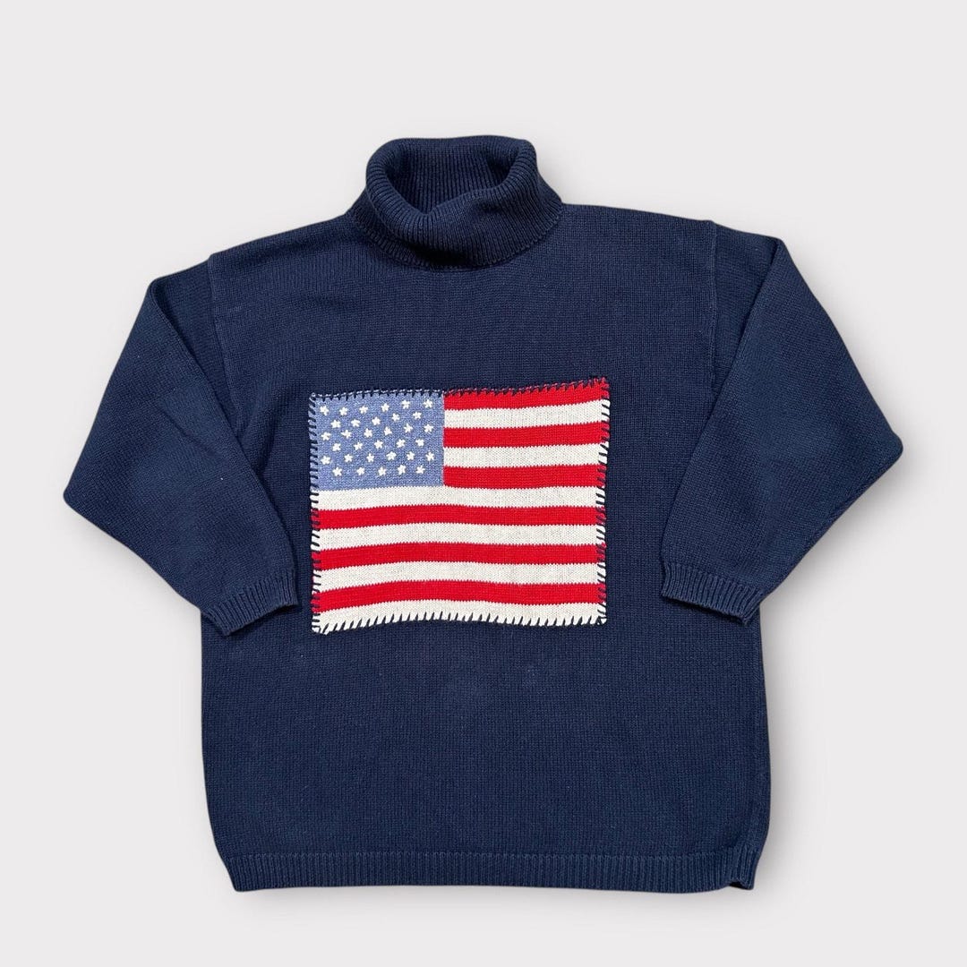 Vintage Jacque & Koko Together Navy American Flag Sweater Turtle Neck ...