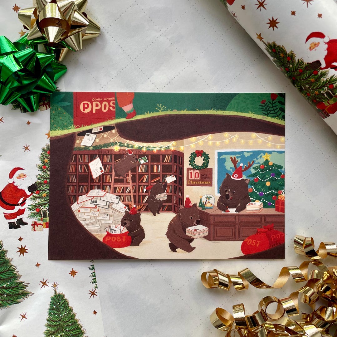 Wombat the Postman Animal Postman Australian Animals Postcard Christmas ...