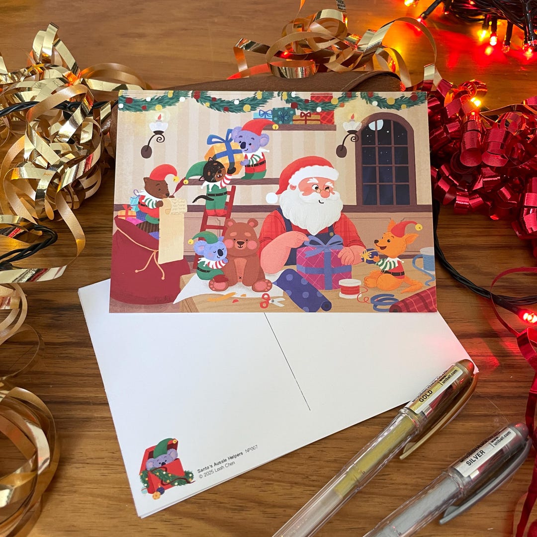 Santa and Aussie Elves | Australian Animals Postcard | Christmas ...