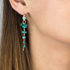 December Birthstone Earrings, Turquoise Gold Filled Long Vine Earrings ...