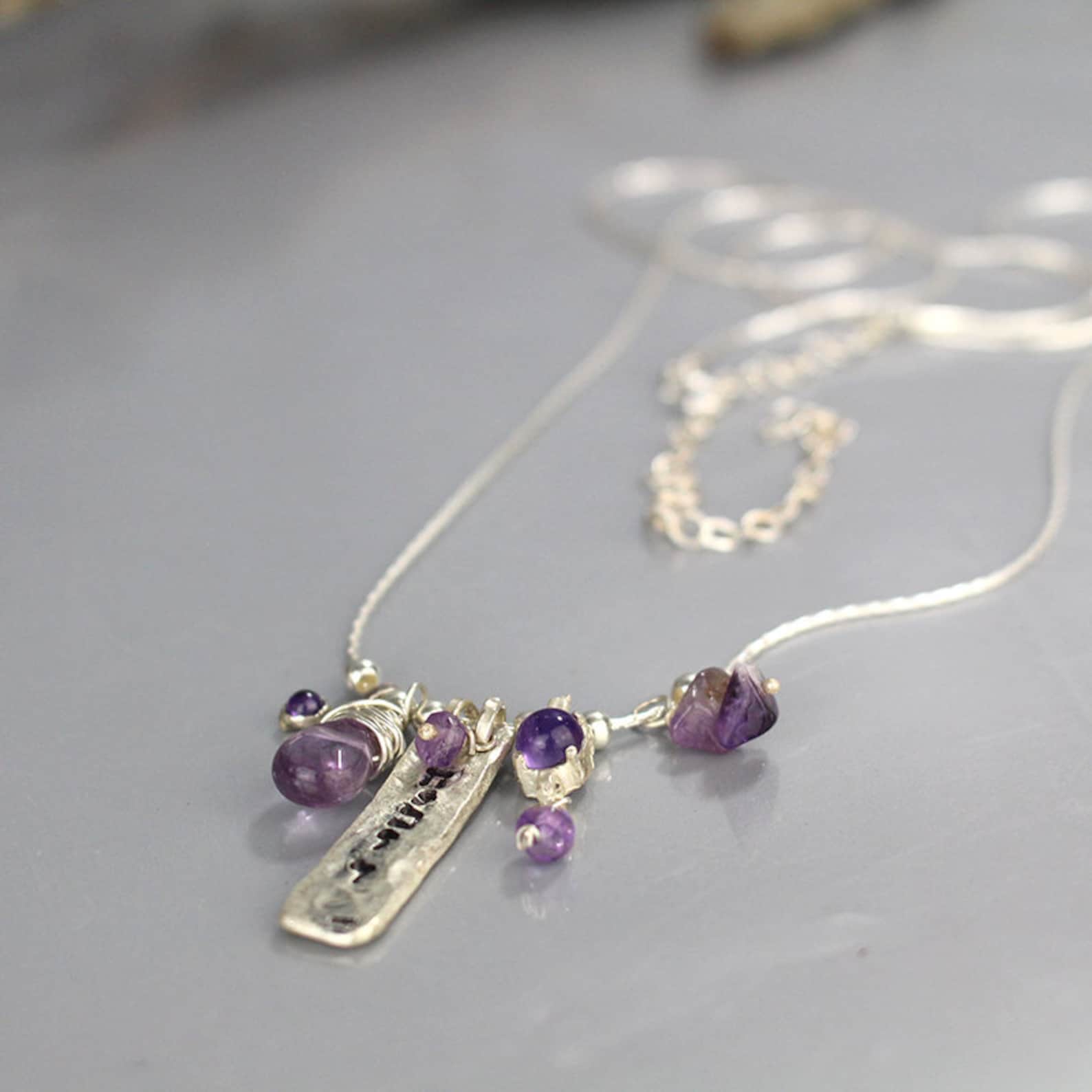 Unique Personalized Connection Necklace, Silver Amethyst Charm Necklace ...