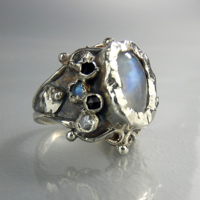 Silver Queen Ring, Moonstone Ring, Onyx Ring, Handmade Jewelry, Antique ...