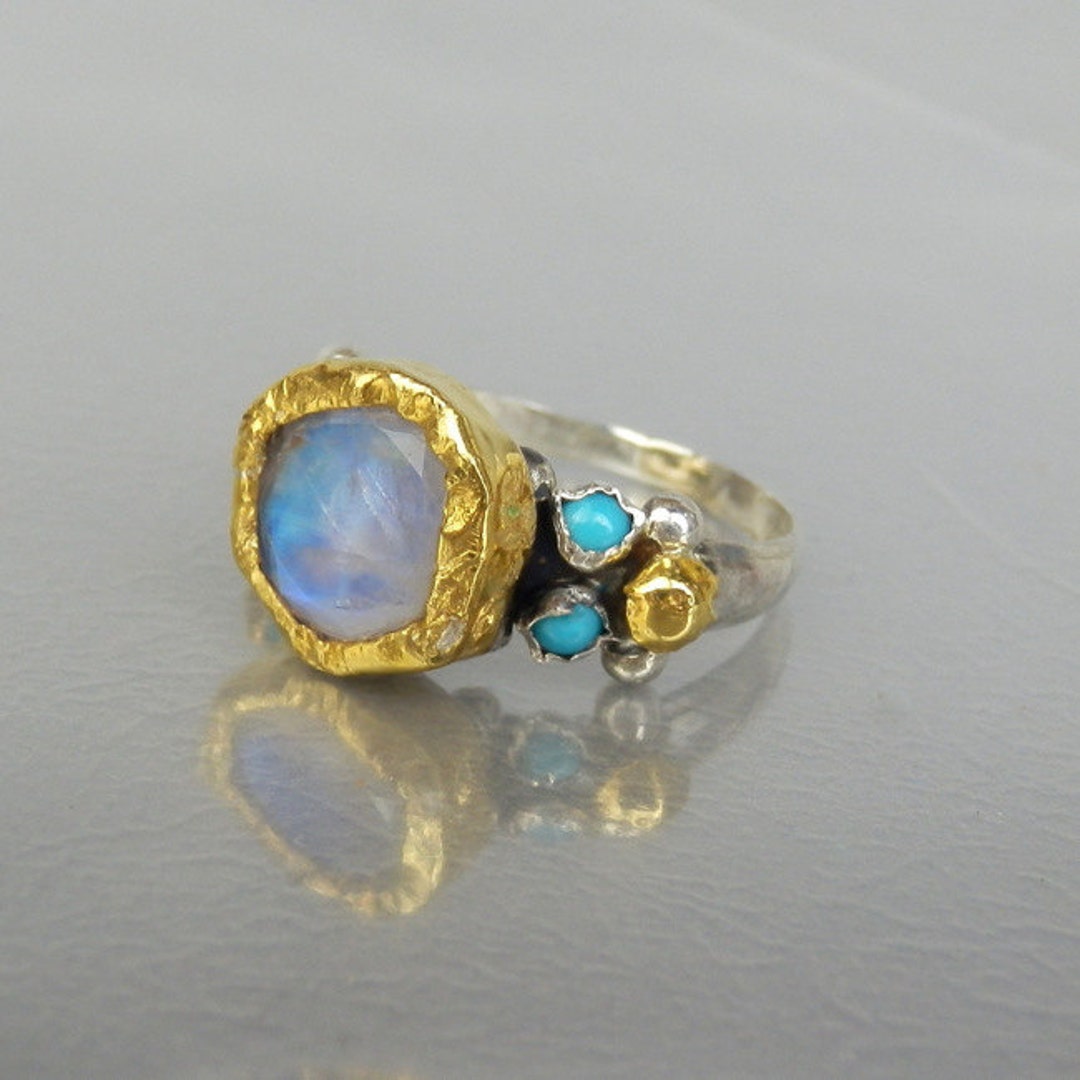 Gold and Silver Engagement Ring, Moonstone Ring, Venus Ring, Statement Ring, Moonstone Jewelry ...