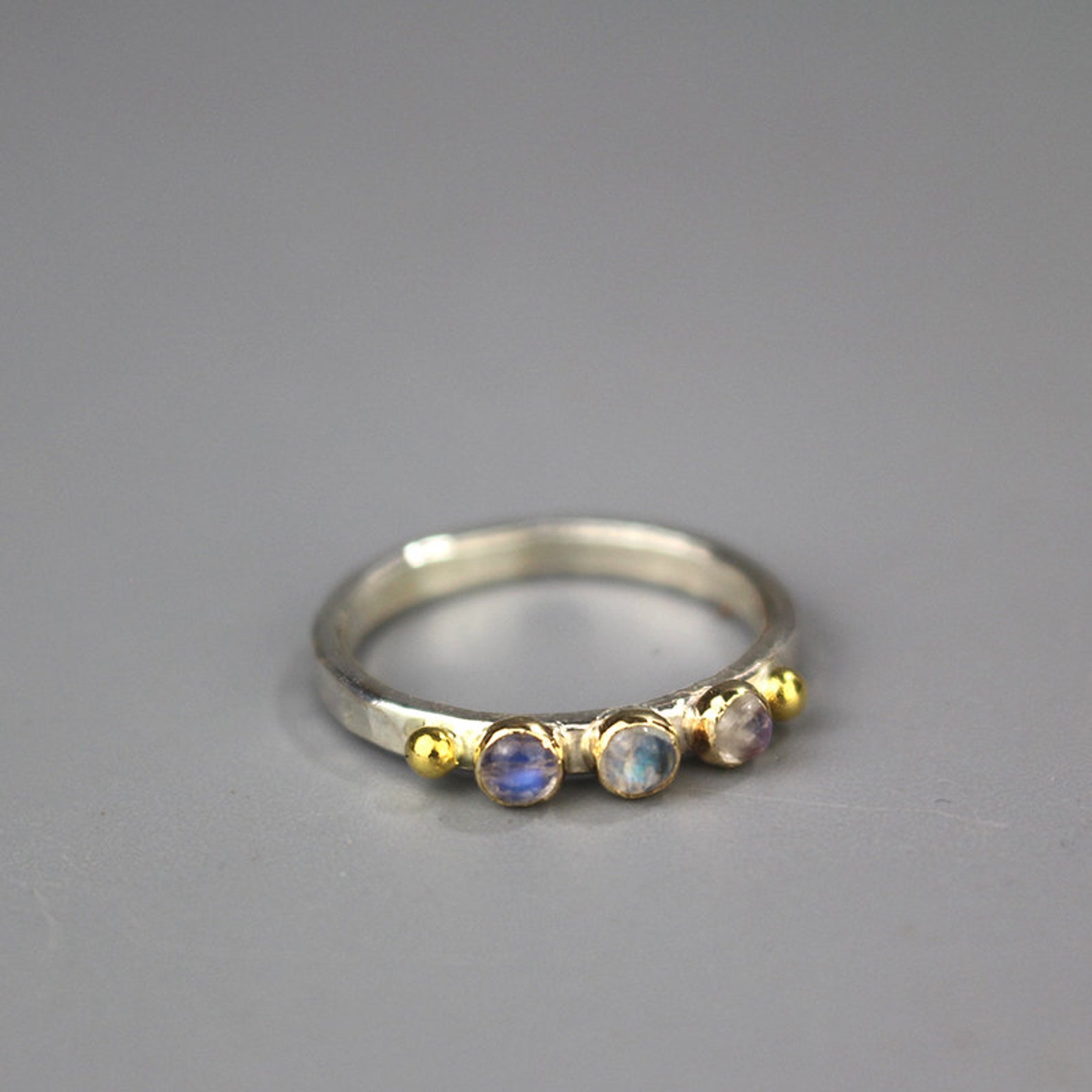 Moonstone Triple Stone Ring, Silver Gemstone Stacking Ring, Unique ...