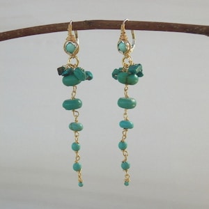 December Birthstone Earrings, Turquoise Gold Filled Long Vine Earrings ...
