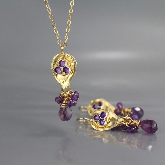 Amethyst Jewelry Set Amethyst Earrings Amethyst Pendant | Etsy