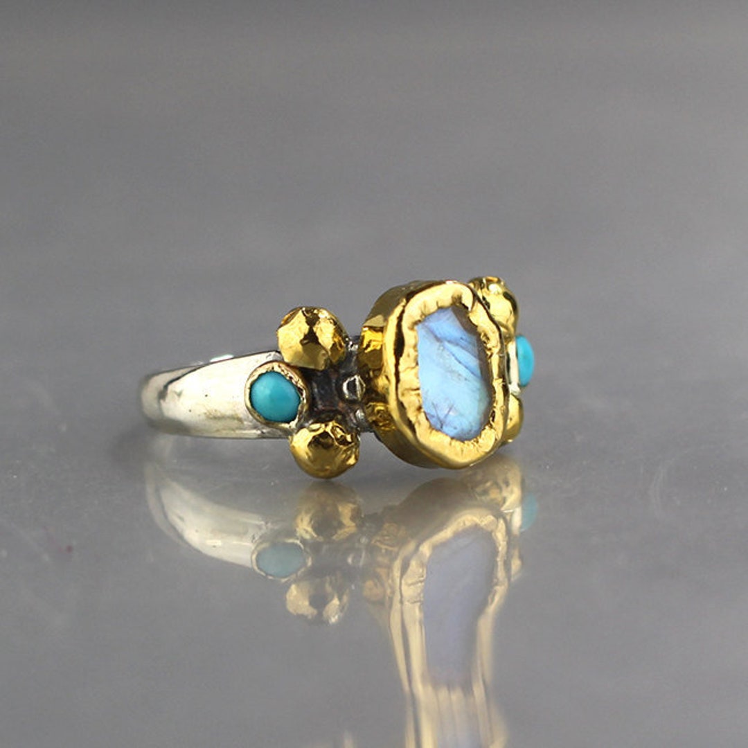 Moonstone Wedding Ring, Gold Moonstone Ring, Silver and Gold Ring ...