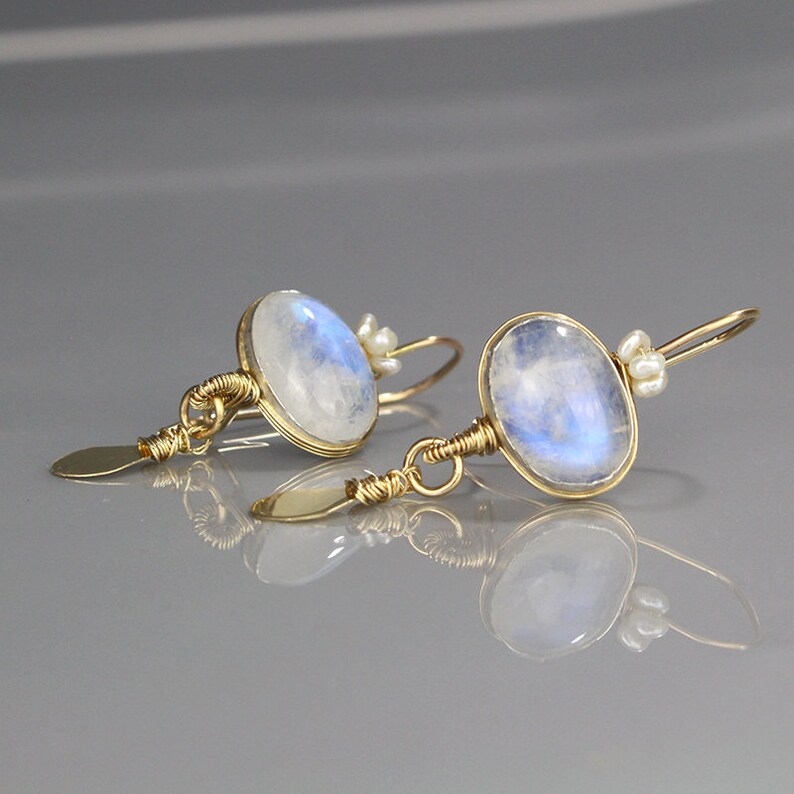 Moonstone Crown Earrings With Freshwater Pearl in 14K Gold Filled ...