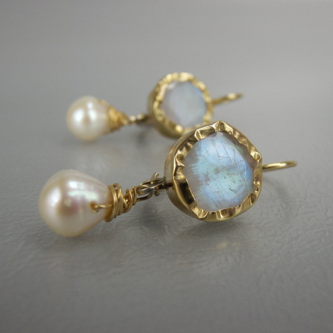 Solid Gold Moonstone Earrings Pearl Moonstone - Etsy