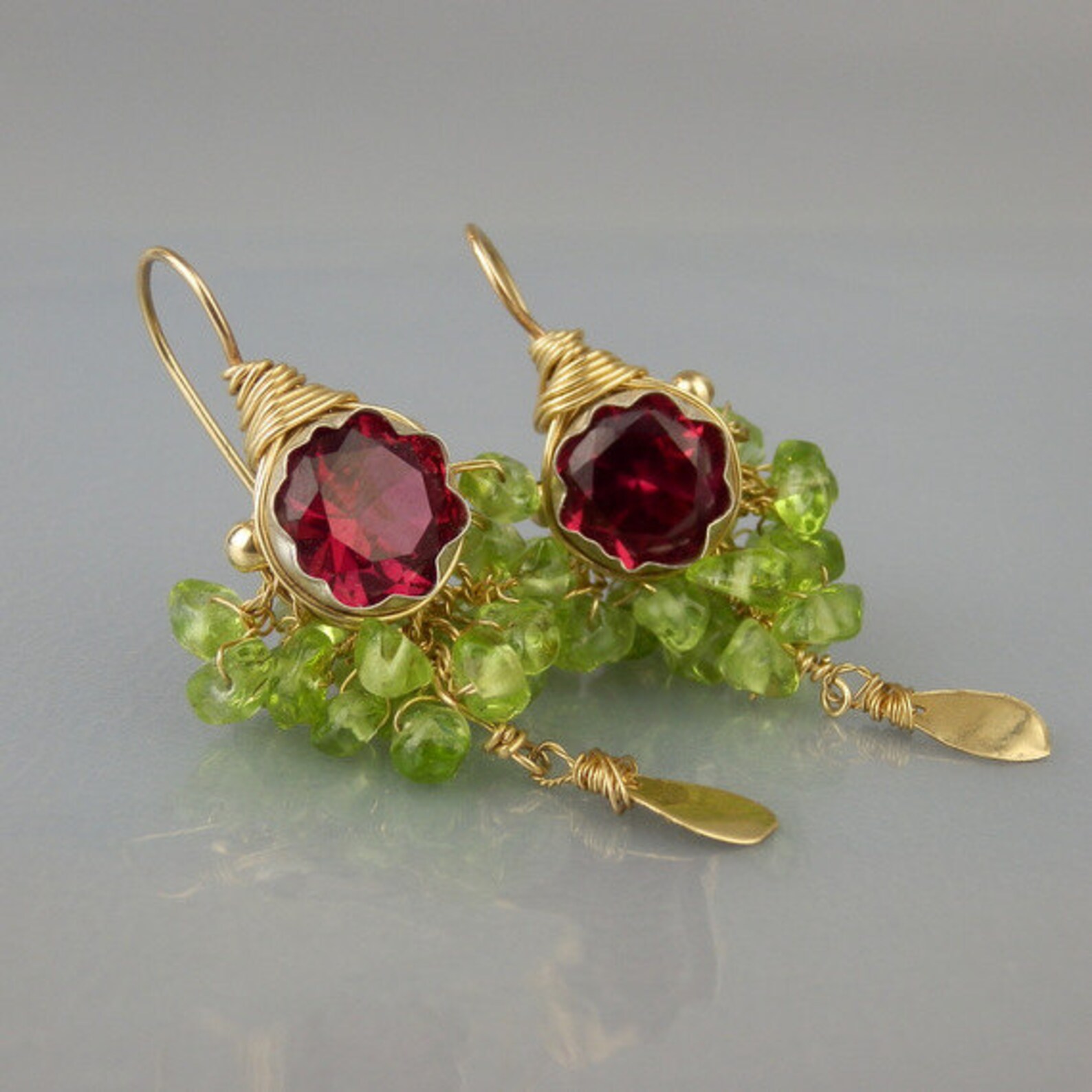 Peridot Earrings Pink Cubic Zirconia Peridot Goddess - Etsy